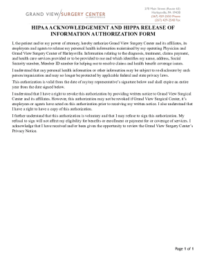 Fillable Online HIPAA Acknowledgement and HIPAA Release of Information ...