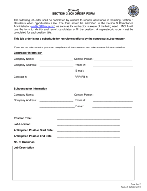 Fillable Online Form-6 Section 3 Job Order Form - HACLA Home Fax Email ...