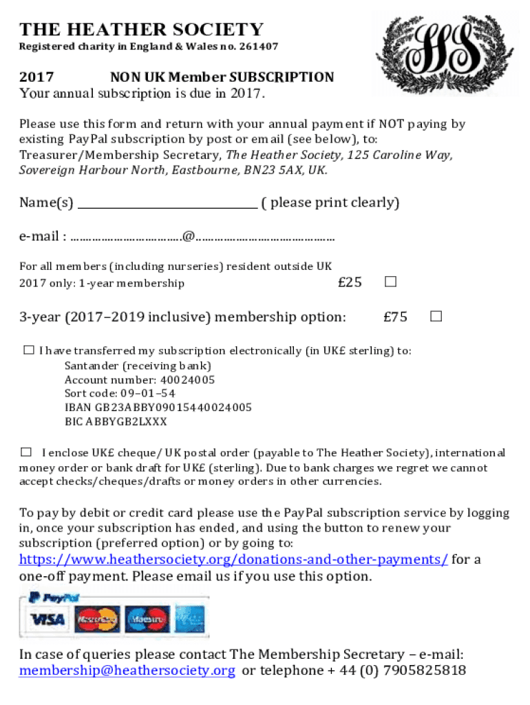 Fillable Online FINAL 2017 Subscription A5 form for NON Residents of UK ...