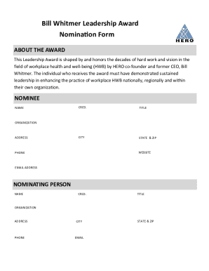 Fillable Online Fillable Online Bill Whitmer Leadership Award ...