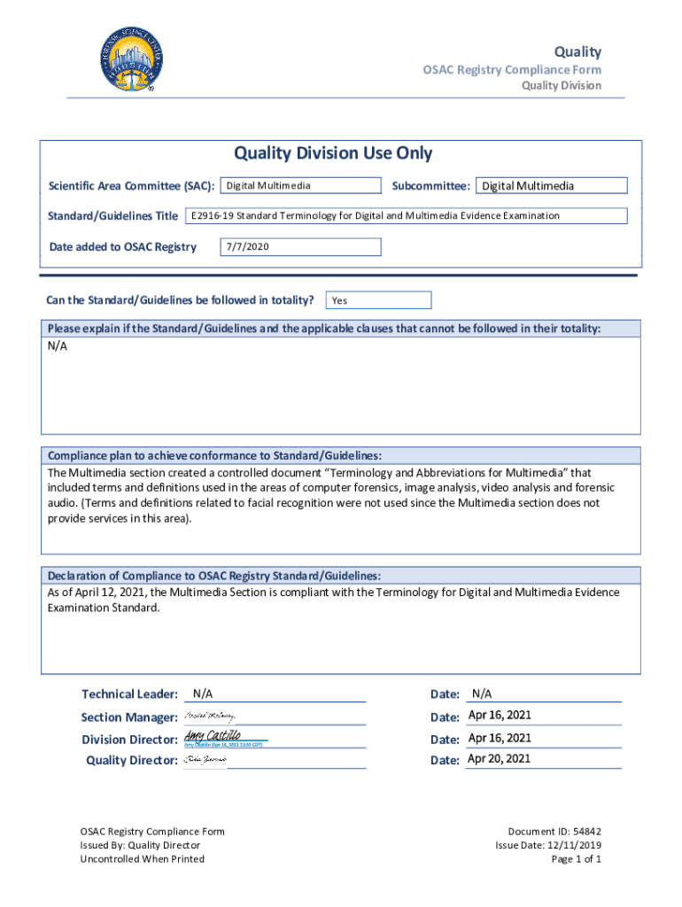 Fillable Online OSAC Registry Compliance Form E2916-19.pdf Fax Email ...