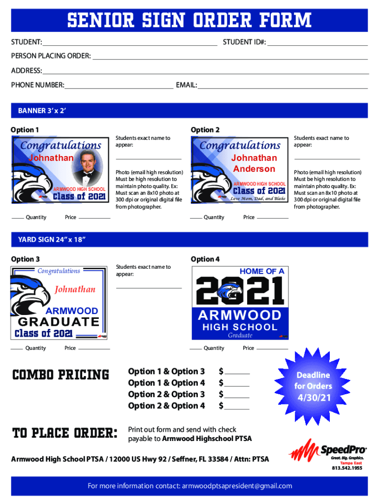 Fillable Online Armwood Senior Order Form 2021 Fax Email Print - pdfFiller