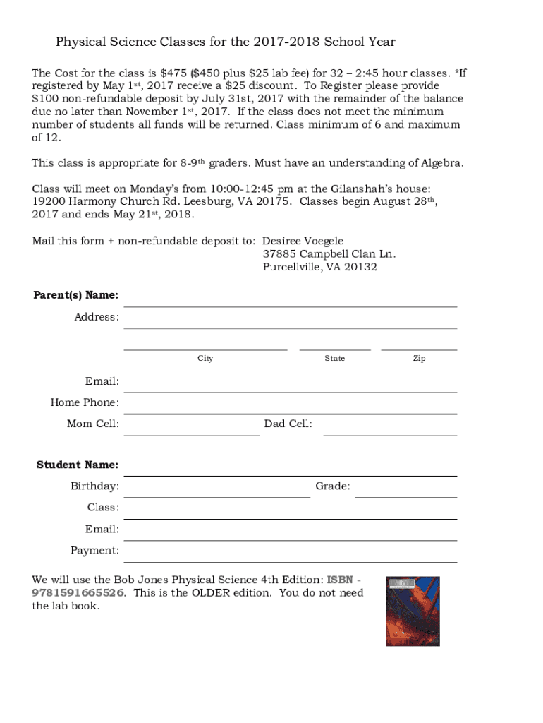 Fillable Online Registration Form - Physical Science Fax Email Print - pdfFiller