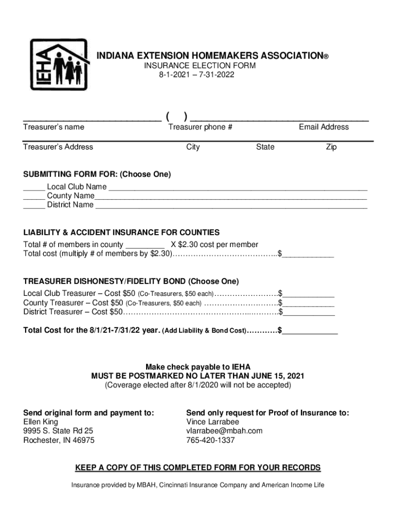 Fillable Online Indiana Extension Homemakers Association ... - ieha ...