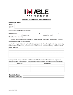 Fillable Online Personal Training Medical Clearance Form Fax Email Print - pdfFiller