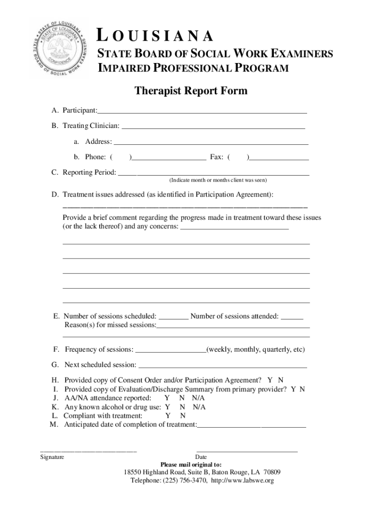 Fillable Online Therapist/Counselor Report Form Fax Email Print - pdfFiller