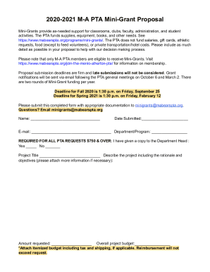 Fillable Online 2020-2021 M-A PTA Mini-Grant Proposal Fax Email Print ...