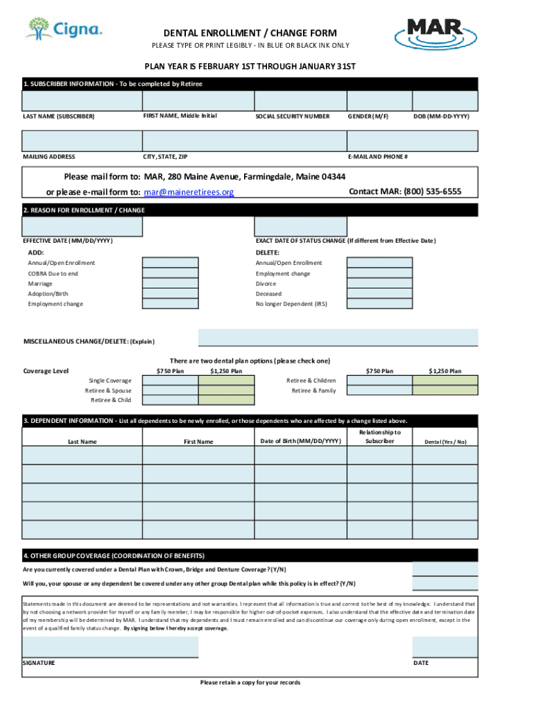 Fillable Online 1. Enrollment Change Form MAR.v2019.updated SEND THIS ...