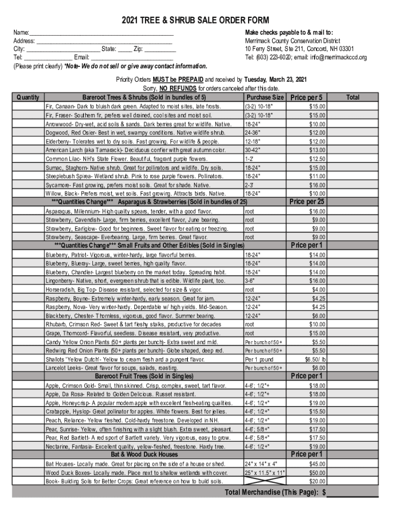 Fillable Online 2021 TREE & SHRUB SALE ORDER FORM Fax Email Print ...