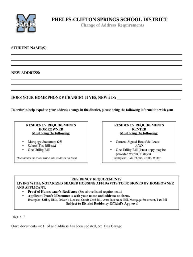 Fillable Online phelps-clifton springs change of address form Fax Email ...