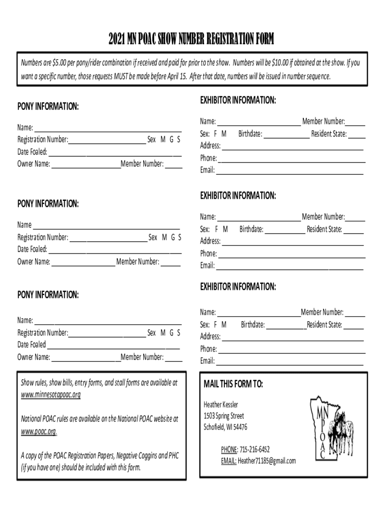 Fillable Online POAC Registration Department Forms & Documents - Pony ...