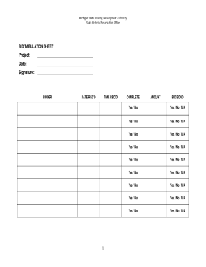 Fillable Online Bid Tabulation Sheet Example - miplace.org Fax Email ...