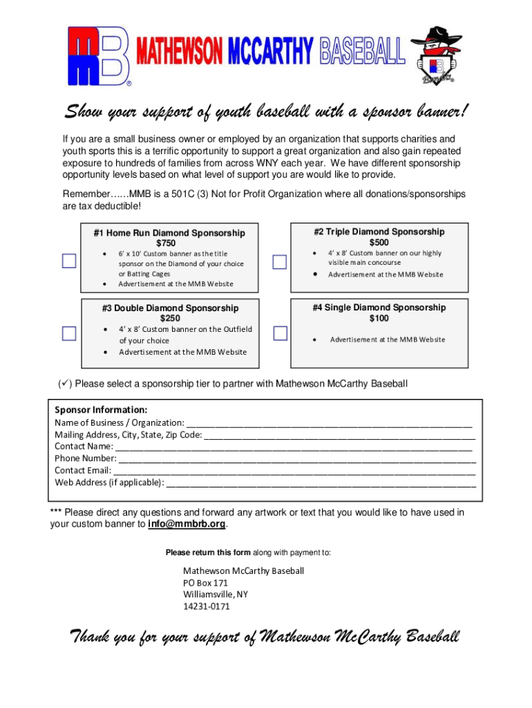 Fillable Online Youth Baseball Sponsorship Letter Template Samples ...