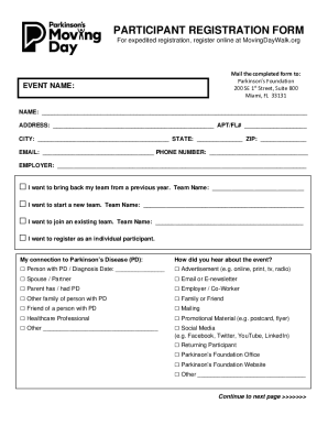 Fillable Online PARTICIPANT REGISTRATION FORM - Moving Day Fax Email Print - pdfFiller
