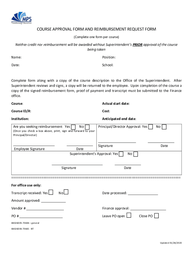 Fillable Online Course Approval Form and Reimbursement Request Form Fax ...