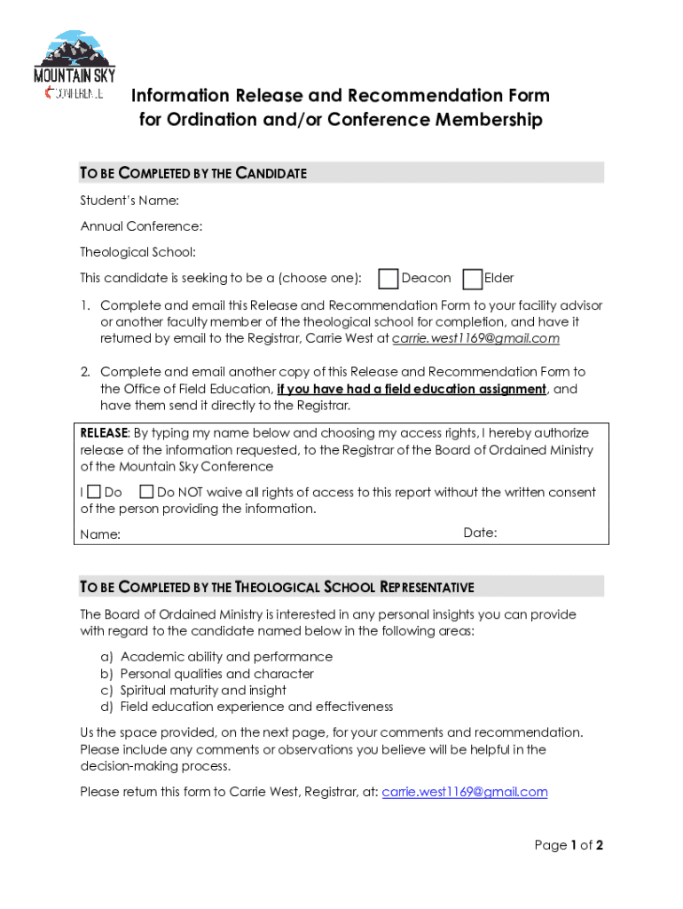 Fillable Online Ordination Process by DenominationUnion Theological ...