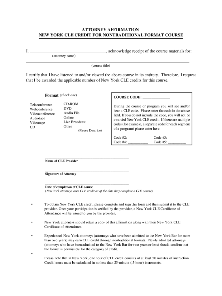 Fillable Online ATTORNEY AFFIRMATION NEW YORK CLE CREDIT FOR ...