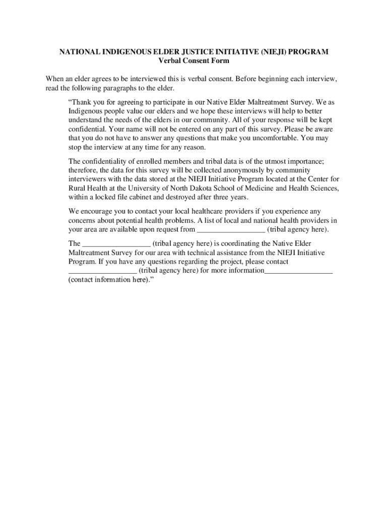 Fillable Online Native Elder Maltreatment Survey - Verbal Consent Form ...