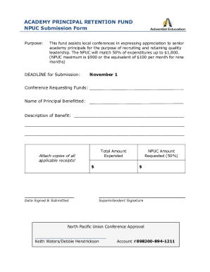 Fillable Online ACADEMY PRINCIPAL RETENTION FUND NPUC Submission Form ...