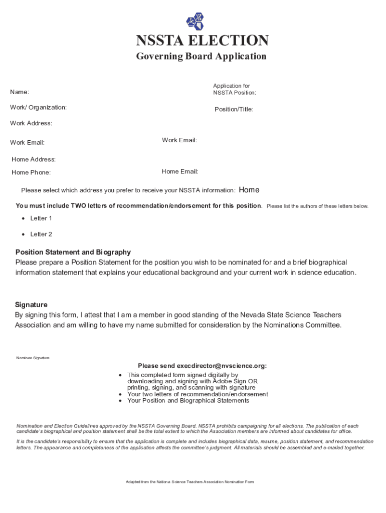 Fillable Online 2021 NSSTA Board Nomination Form Fax Email Print ...