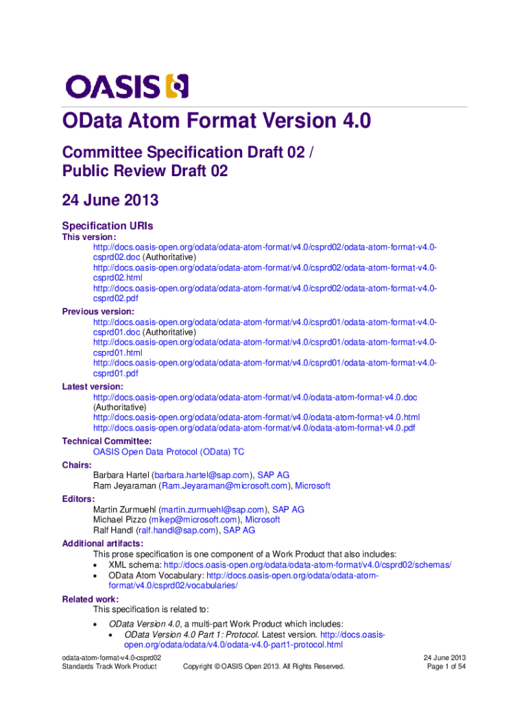 Fillable Online docs oasis-open OData Version 4.0 Part 1: Protocol - OASIS Fax Email Print ...