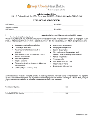 Fillable Online Administrative Office ZERO INCOME VERIFICATION - Orange ...