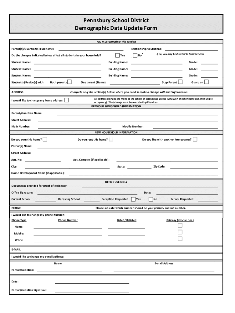 Fillable Online Pennsbury School District Demographic Data Update Form ...