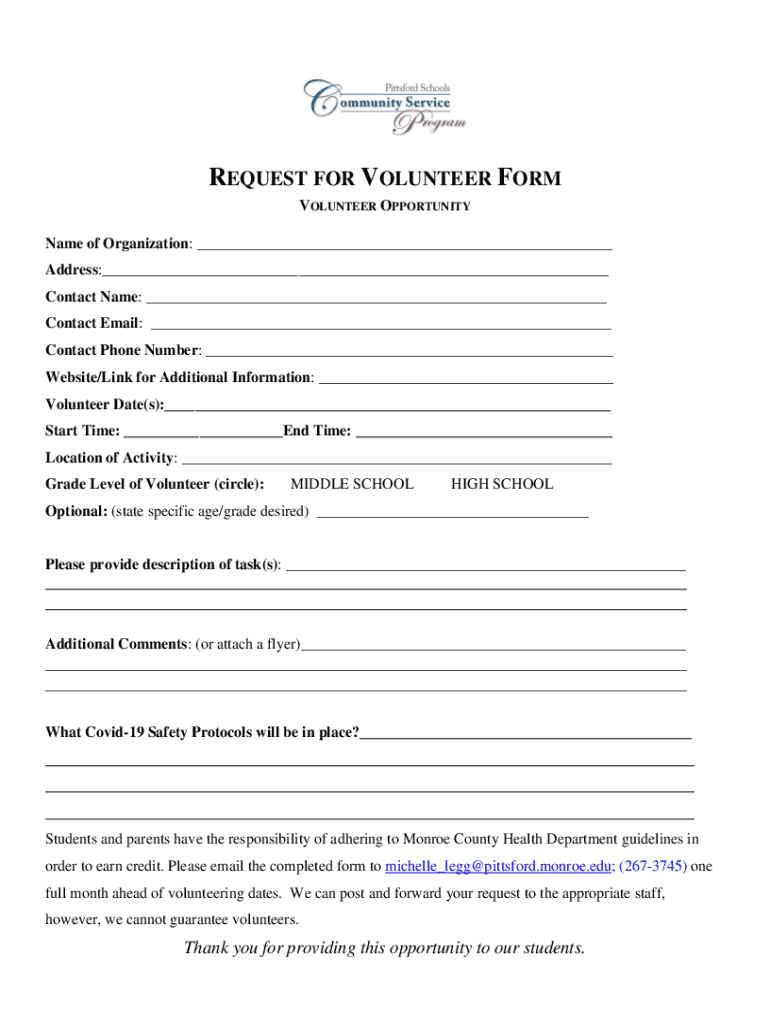 Fillable Online Letter of Request for Volunteers - Sample, Templates ...
