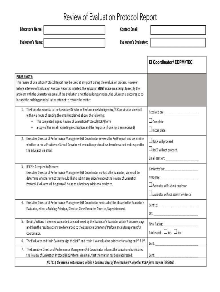 Fillable Online Review of Evaluation Protocol Report - proteun.org Fax ...