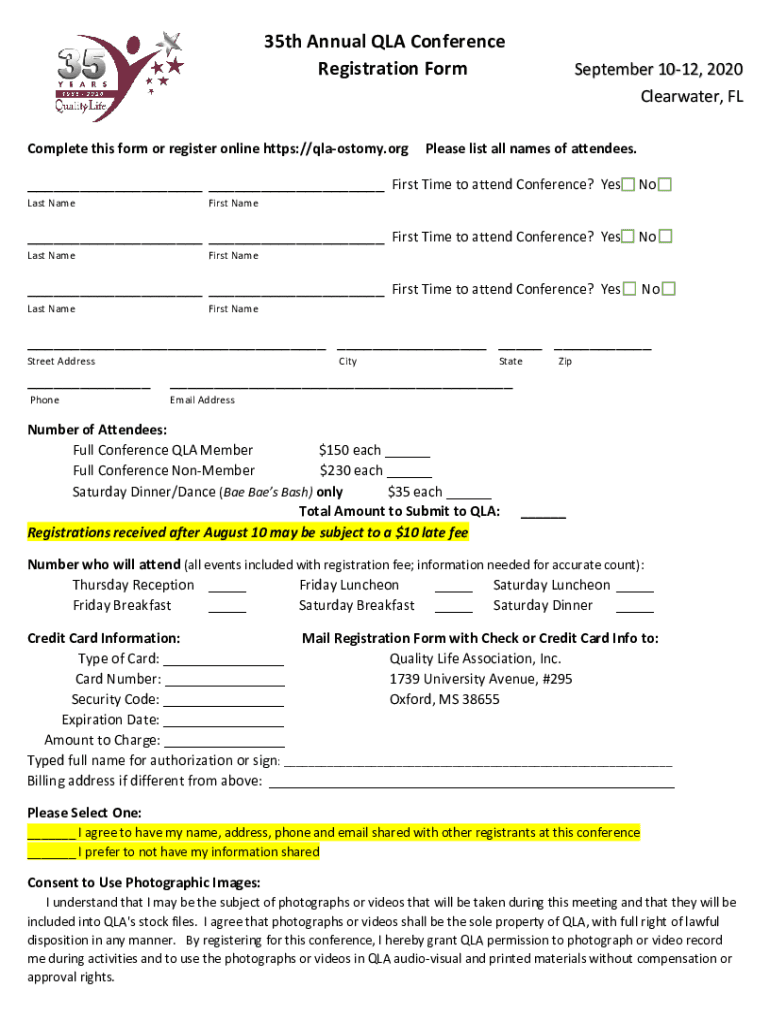 Fillable Online 35th Annual QLA Conference Registration Form Fax Email Print - pdfFiller