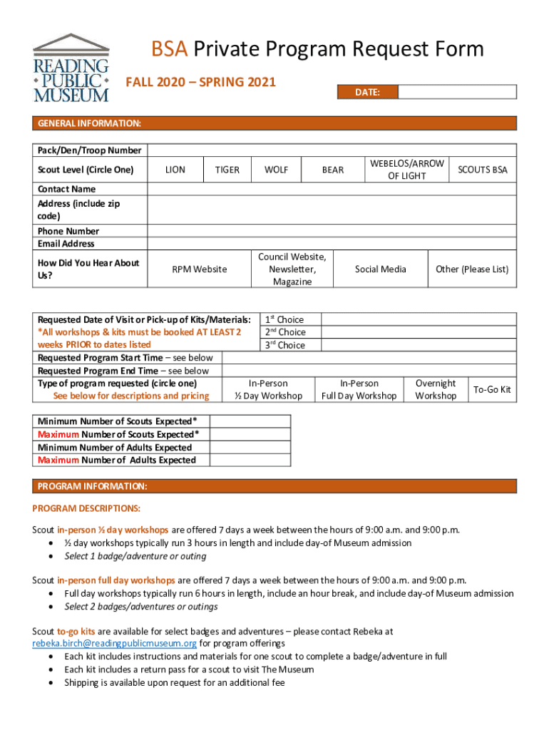 Fillable Online BSA Private Program Request Form Fax Email Print ...