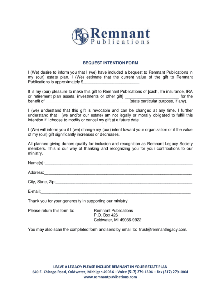 Fillable Online Declaration of Future Intent form - Planned Giving ...