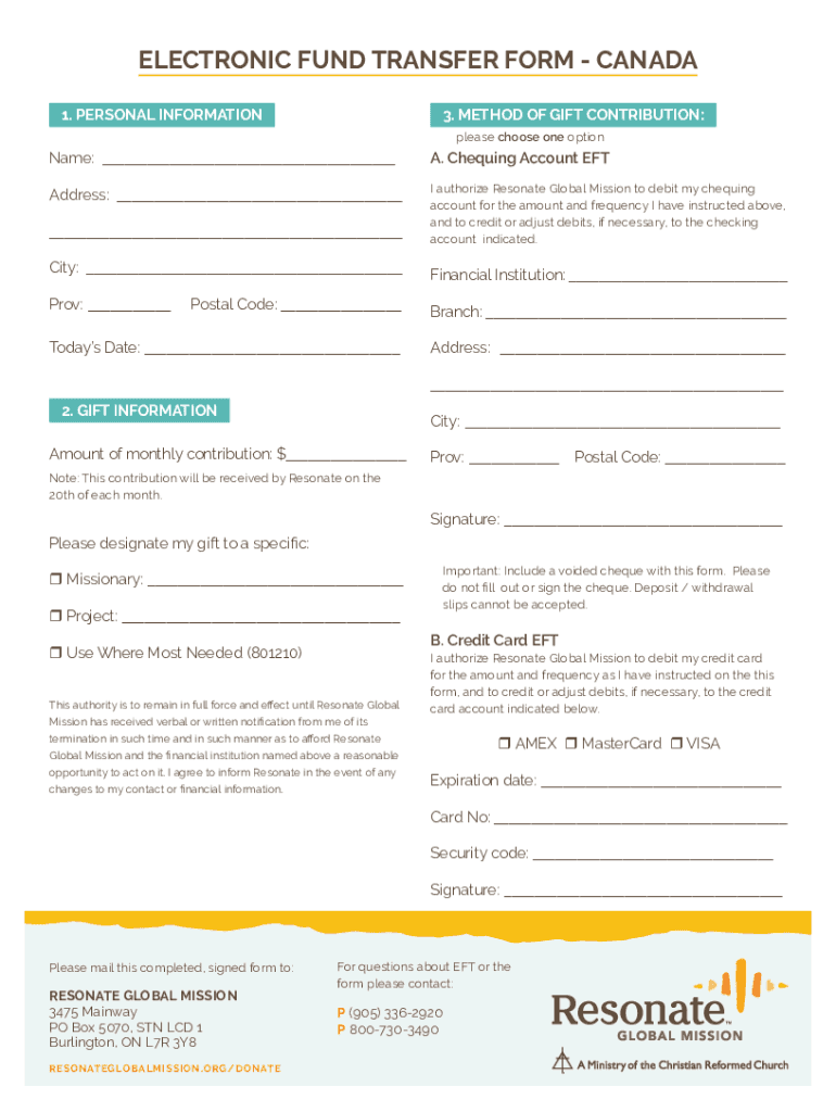 Fillable Online Fillable Online ELECTRONIC FUND TRANSFER FORM - USA ...