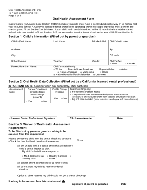 Fillable Online Child Oral Health Assessment Form Fax Email Print ...