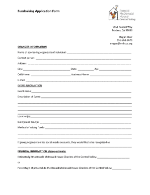 Fillable Online Fundraising Application Form - rmhccv.org Fax Email ...