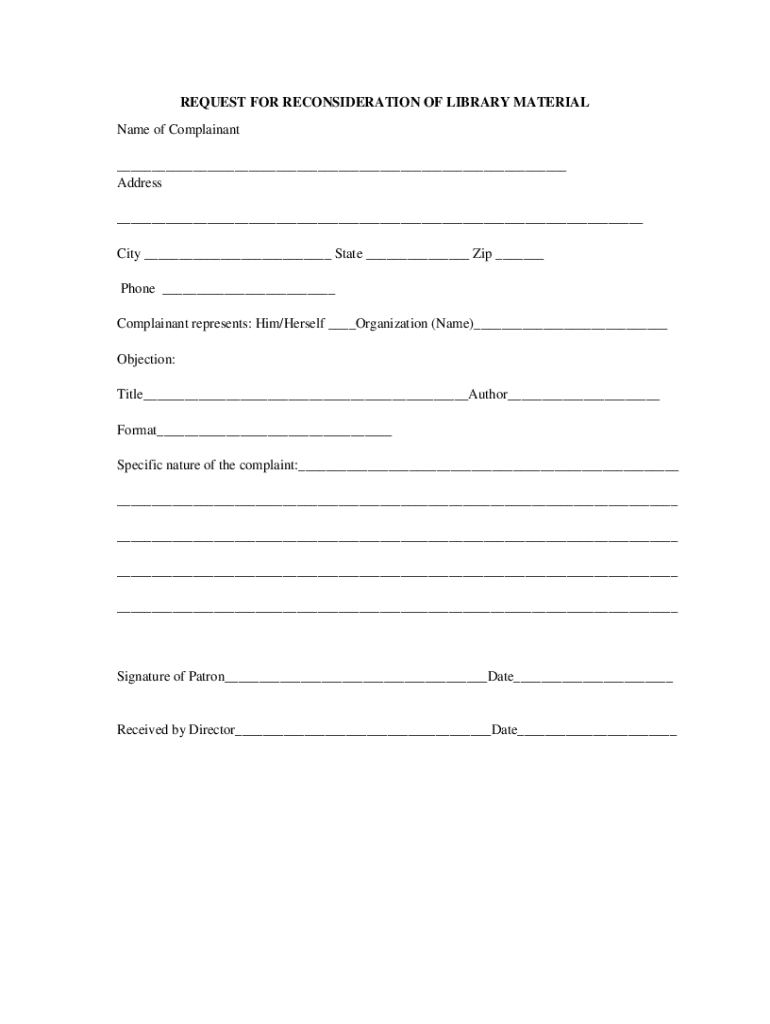 Fillable Online Request for Reconsideration of Instructional/Library Materials Fax Email Print ...