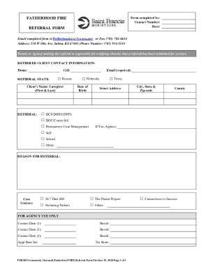 Fillable Online FATHERHOOD FIRE REFERRAL FORM - Saint Francis ... Fax ...