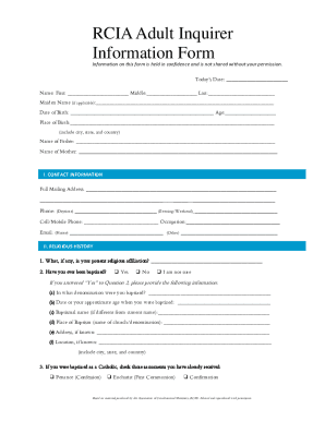Fillable Online RCIA Adult Inquirer - nativityhollywood.org Fax Email ...
