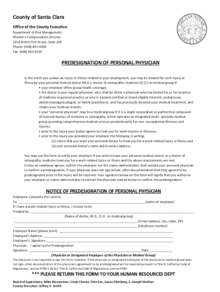 Fillable Online Predesignation of personal physician form Fax Email ...