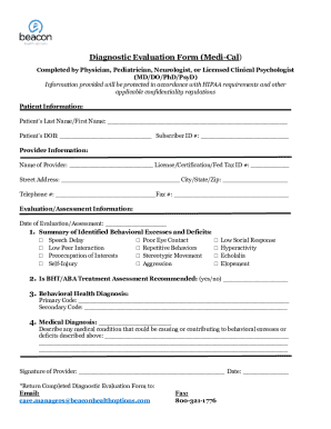 Fillable Online Diagnostic Evaluation Form (Medi-Cal Fax Email Print ...