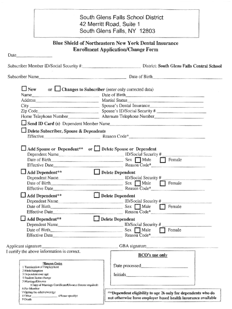 Fillable Online Blue Shield Dental Insurance Enrollment Application ...
