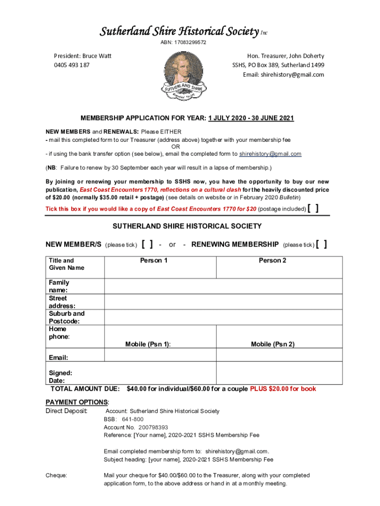 Fillable Online SSHS MEMBERSHIP APP FORM 2020-2021 amended Fax Email ...