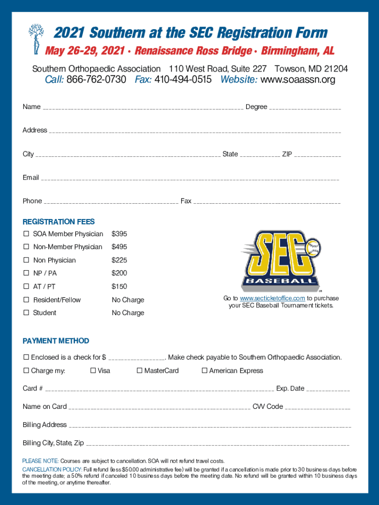 Fillable Online 2021 Southern at the SEC Registration Form Fax Email ...