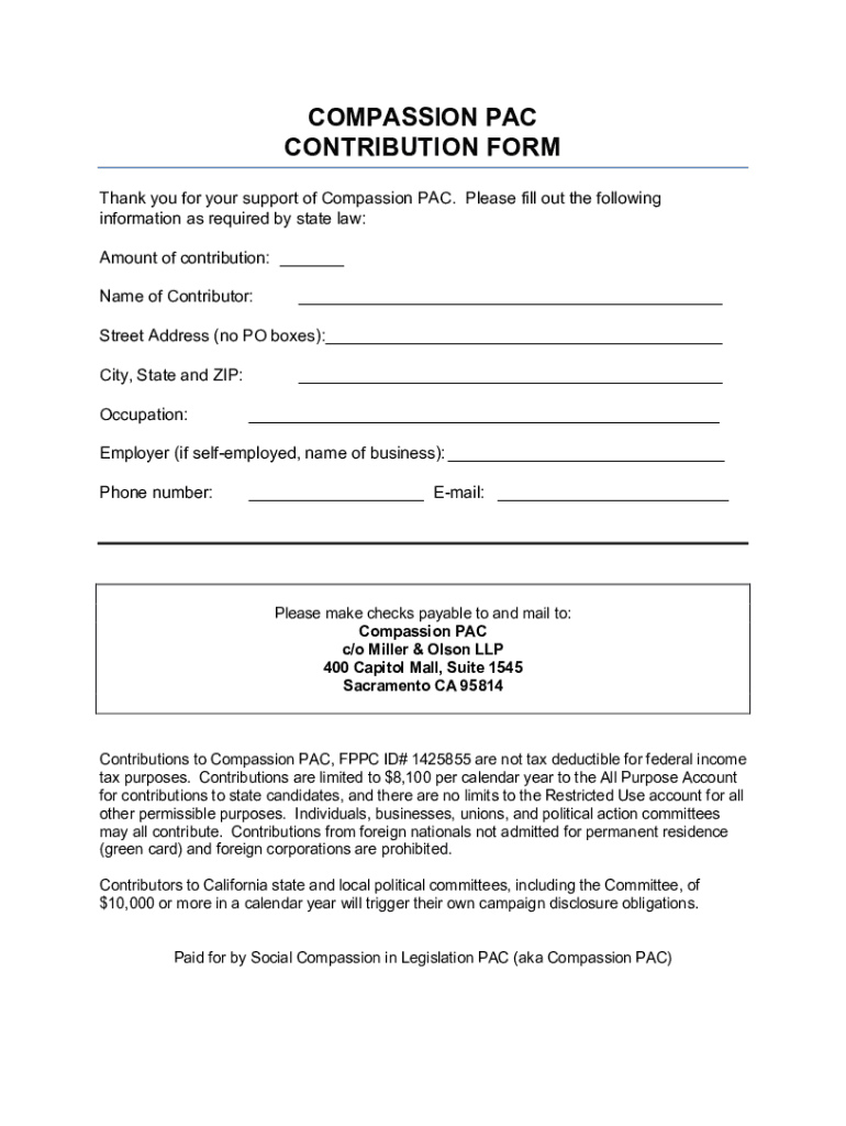 Fillable Online COMPASSION PAC CONTRIBUTION FORM Fax Email Print - pdfFiller