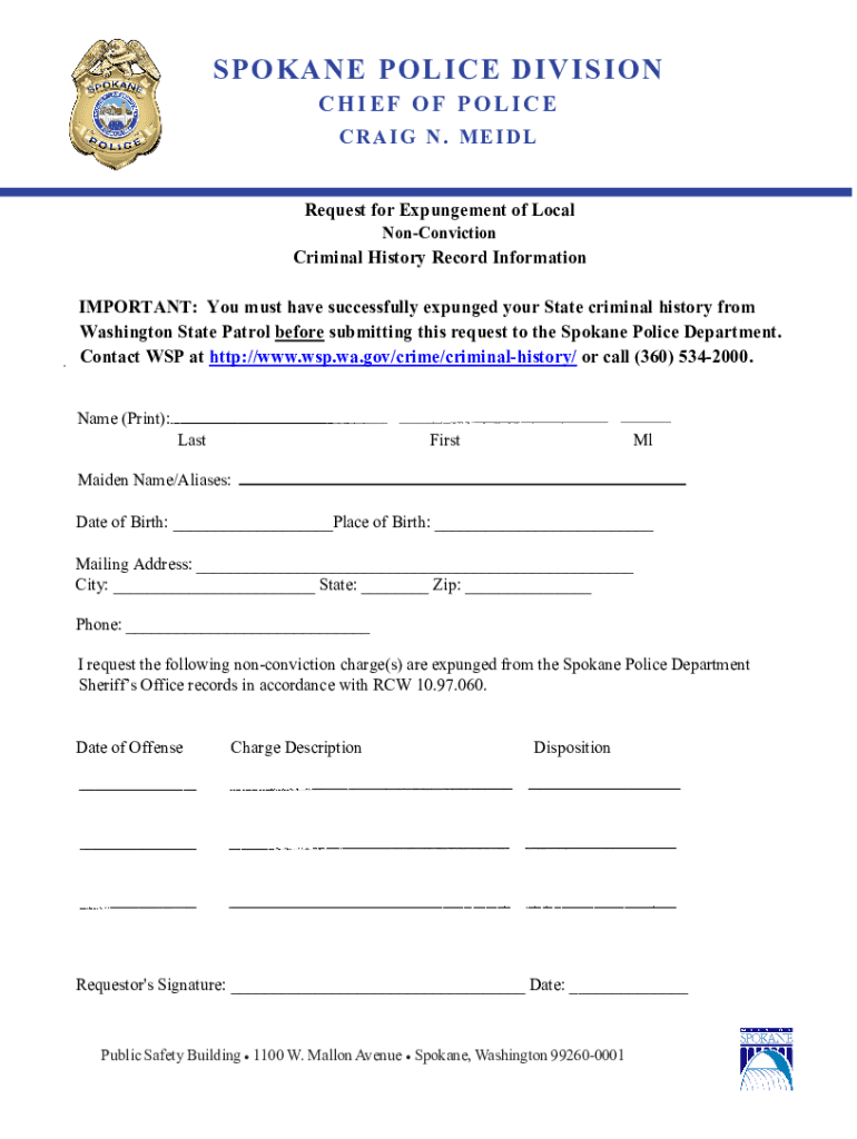 Fillable Online Request for Expungement of Local Non-Conviction ...