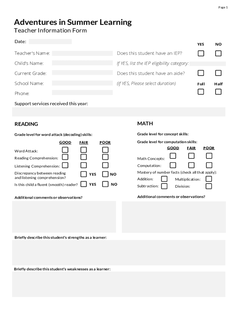 Fillable Online Teacher Information Form-2.pdf Fax Email Print - pdfFiller