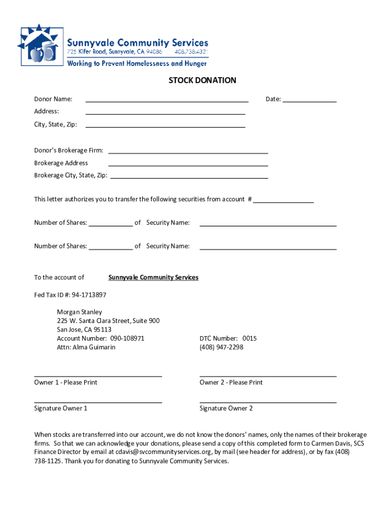 Fillable Online Fillable Online svcommunityservices SCS Stock Donation ...