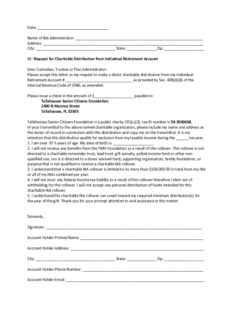Fillable Online SAMPLE REQUEST LETTER FROM DONOR TO IRA ADMINISTRATOR FOR A ... Fax Email Print ...