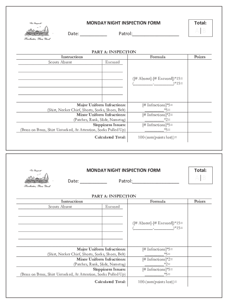 Fillable Online Monday Night Inspection Form Draft 3 Fax Email Print ...