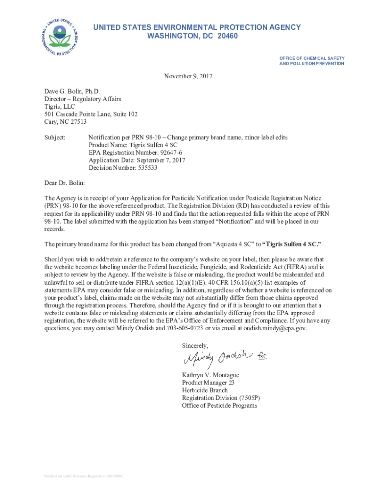 Fillable Online US EPA, Pesticide Product Label, TIGRIS SULFEN 4 SC,11 ...